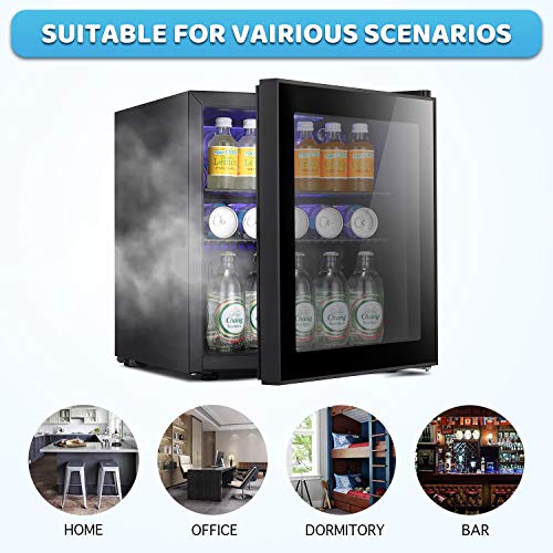 Antarctic Star Mini Fridge Cooler - 70 Can Beverage Refrigerator Black Glass Door for Beer Soda or Wine –Small Drink Dispenser Machine Clear Front Removable for Home, Office or Bar, 1.6cu.ft.