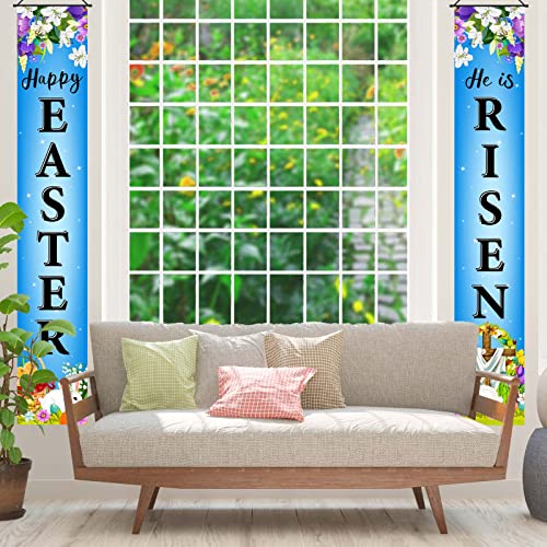 FARMNALL Easter He is Risen Porch Banner Bunny Egg Rabbit Party Front Door Sign Wall Hanging Spring Lily Cross Decorations and Supplies for Home Office Farmhouse Holiday Decor