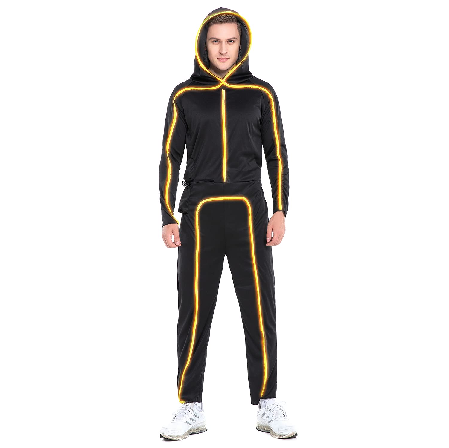 HSCTEK Led Light up Stick Figure Costume Adult, Halloween Stick Man Costume for Men Women(Yellow,XL)