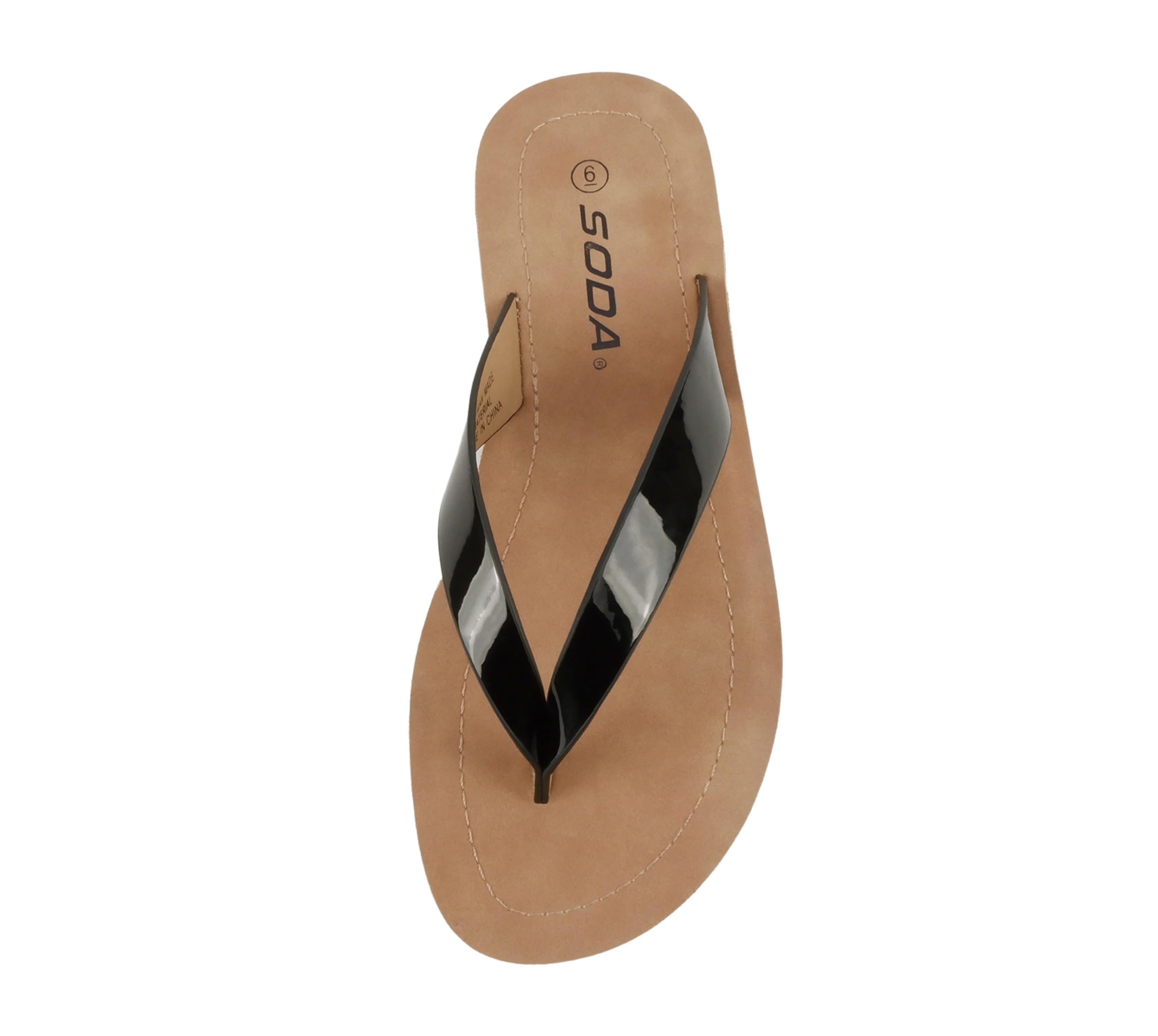 Soda Shoes Women Flip Flops Basic Plain Slippers Thongs Sandals Strap Casual Beach ELLA-S Black Patent 7