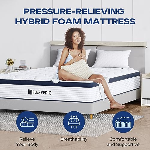 FLEXPEDIC 10" King Mattress, Memory Foam Hybrid Mattress with Space Cotton for Tight Sleep, Medium-Firm Cooling Mattress with Stronger Support, Motion Isolation &Pressure Relief