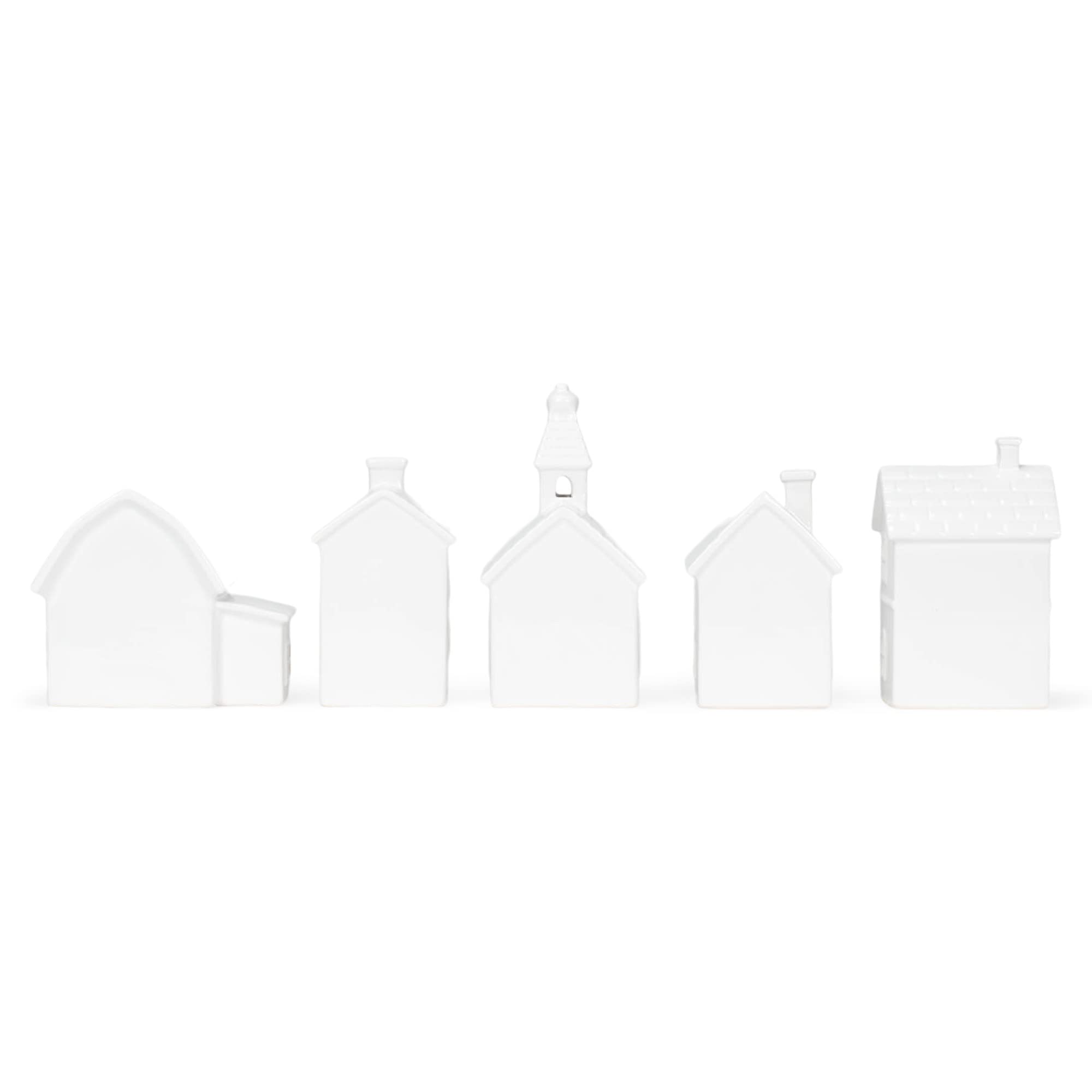 Mark Feldstein & Associates Village with Trees Winter White Glazed Porcelain Holiday Tabletop Figurines, Set of 11, 7 Inch