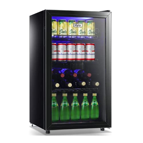 WANAI Beverage Refrigerators 120-Can Small Mini Fridge for Home, Office or Bar with Glass Door and Adjustable Removable Shelves,Perfect for Soda Beer or Wine, Stainless Steel, 3.5 Cu.Ft.