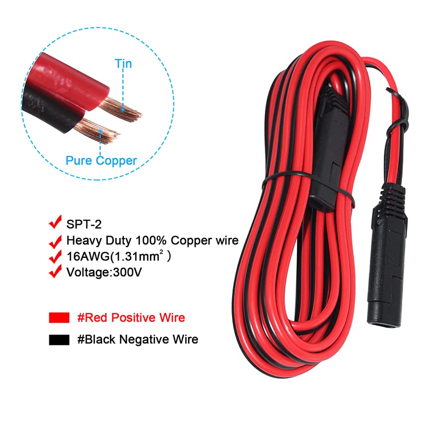 KUNCAN 25FT SAE to SAE 2 Pin Extension Cable DC Power 16awg Heavy Duty Battery Quick Disconnect/Connect Wire Harness with SAE Connectors with Dust Cap
