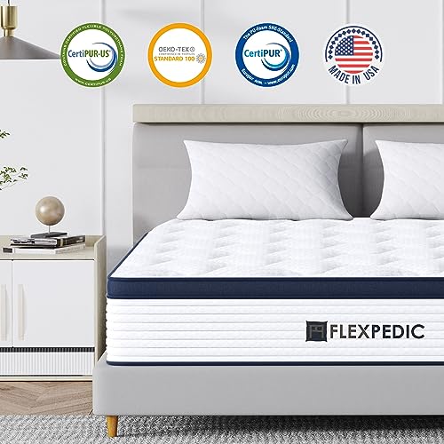 FLEXPEDIC 10" King Mattress, Memory Foam Hybrid Mattress with Space Cotton for Tight Sleep, Medium-Firm Cooling Mattress with Stronger Support, Motion Isolation &Pressure Relief
