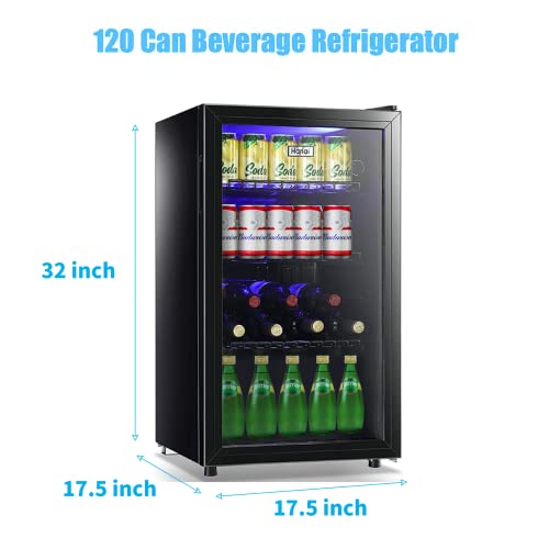 WANAI Beverage Refrigerators 120-Can Small Mini Fridge for Home, Office or Bar with Glass Door and Adjustable Removable Shelves,Perfect for Soda Beer or Wine, Stainless Steel, 3.5 Cu.Ft.