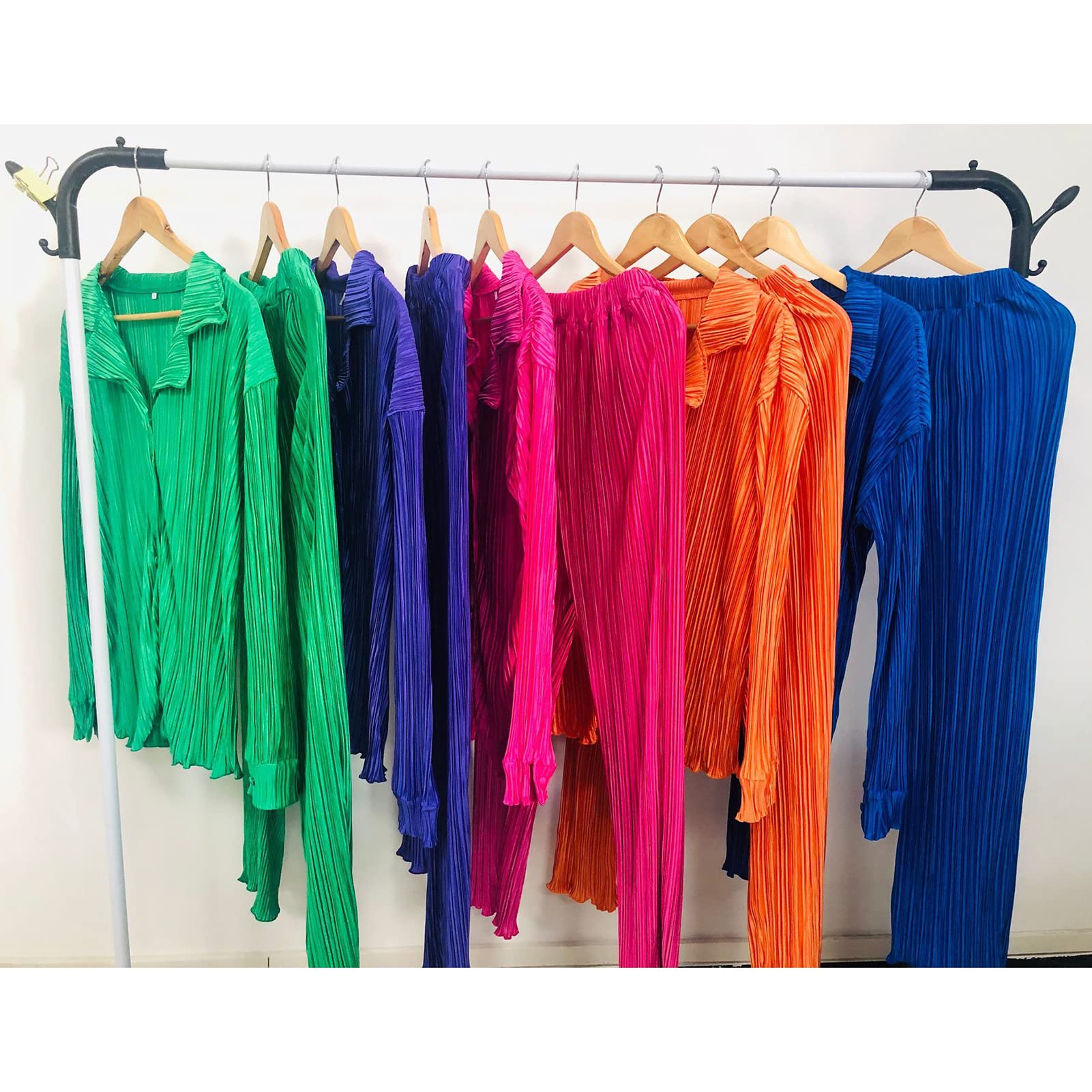 Womens 2 Piece outfits - Long Sleeve +Short Pants Button Blouse Top Wide Leg Loose Streetwear Loungewear