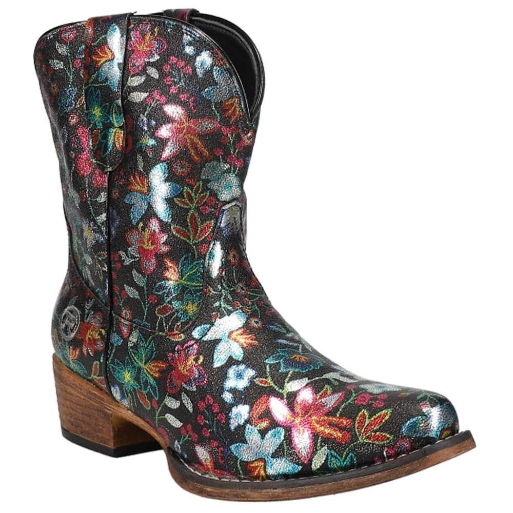 ROPER Womens Ingrid Floral Metallic Snip Toe Casual Boots Ankle Low Heel 1-2" - Black - Size 8.5 B