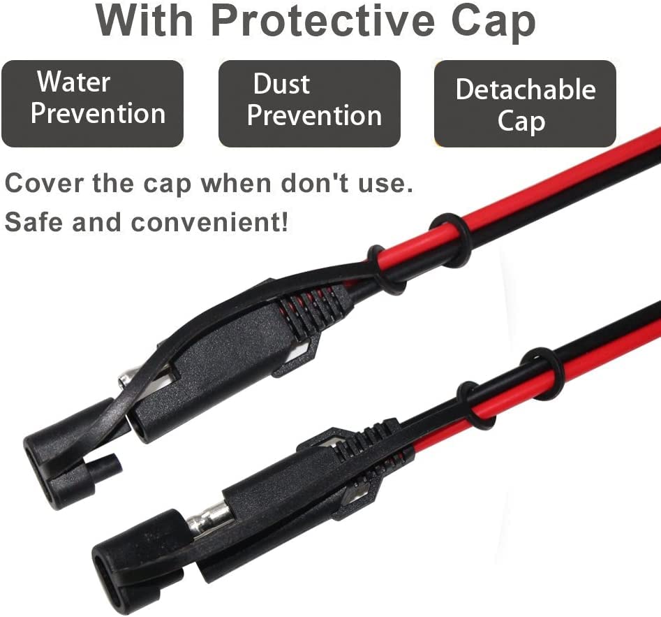 KUNCAN 25FT SAE to SAE 2 Pin Extension Cable DC Power 16awg Heavy Duty Battery Quick Disconnect/Connect Wire Harness with SAE Connectors with Dust Cap