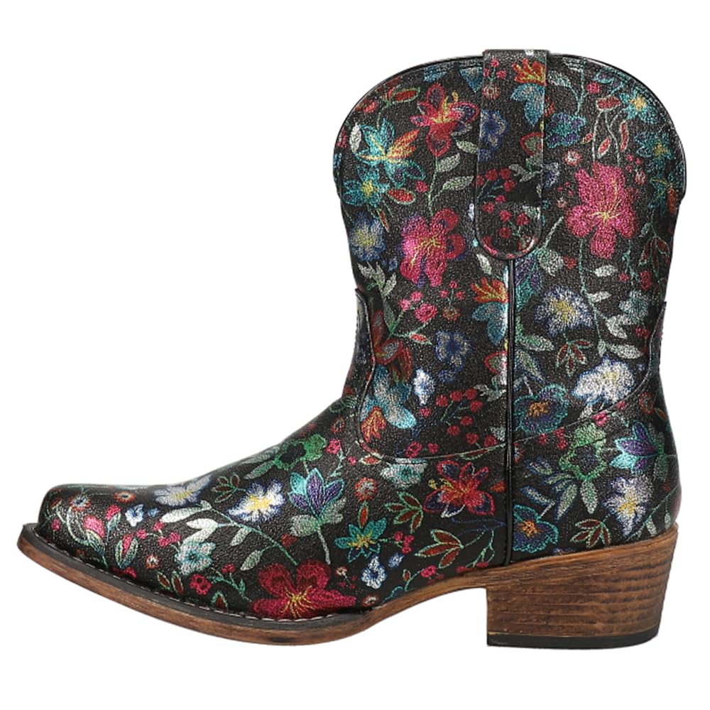 ROPER Womens Ingrid Floral Metallic Snip Toe Casual Boots Ankle Low Heel 1-2" - Black - Size 8.5 B