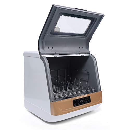 Portable Dishwasher, 5-Liter Compact Portable Countertop Dishwasher 360° Streak-Free Deep Cleaning with Baby Care, Fruit Washing, Hot Air-dry Storage (Black)