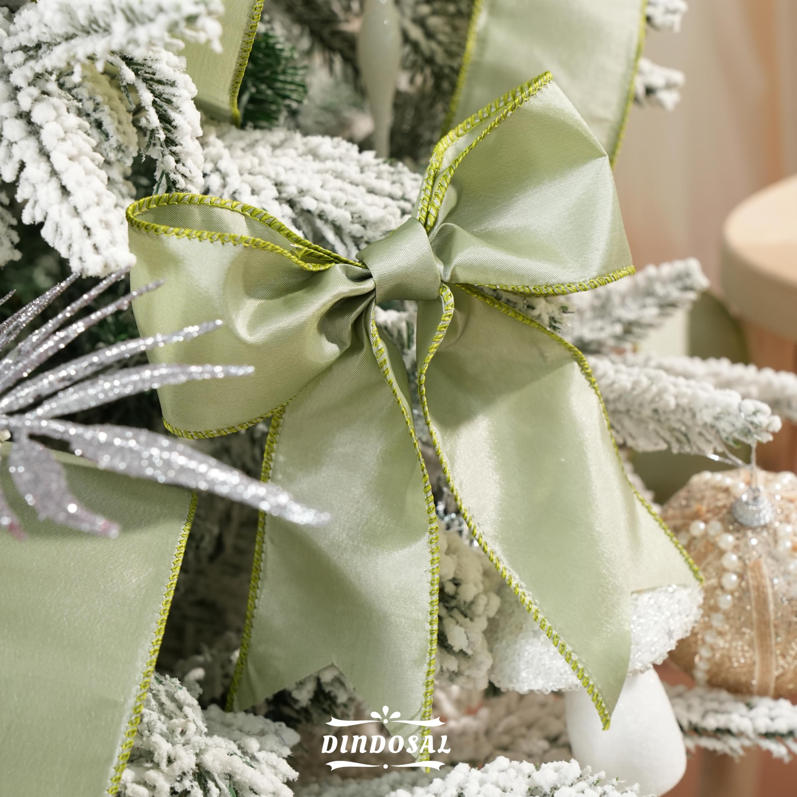 DINDOSAL Sage Green Christmas Ribbon Wired 2.5" x 10 Yard Dusty Green Wired Ribbon Green Wired Ribbon for Christmas Tree Decorations, Topper Bows, Wreaths, Crafts, Home Decor, Gift Wrapping