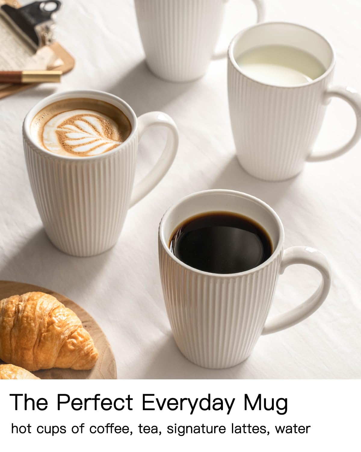getstar Coffee Mugs Set of 4, Ceramic Coffee Mug Microwave and Dishwasher Safe, Coffee Cups Ceramic with Big Handle (13.5 oz, Classic White)