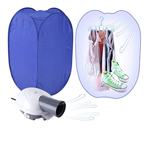 Portable Clothes Dryer, Blue Mini Folding Ventless Electric Air Clothes Dryer Bag Folding Fast Drying Machine with Heater 110V US Plug