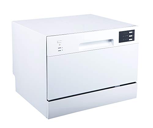 SPT SD-2225DW Compact Countertop Dishwasher/Delay Start-Energy Star Portable Dishwasher with Stainless Steel Interior and 6 Place Settings Rack Silverware Basket/Apartment Office Home Kitchen, White