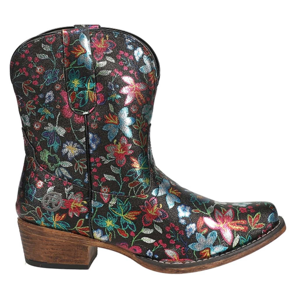 ROPER Womens Ingrid Floral Metallic Snip Toe Casual Boots Ankle Low Heel 1-2" - Black - Size 8.5 B