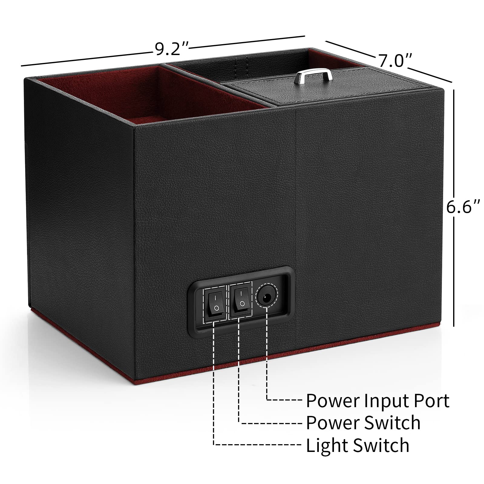 Vlando Automatic Double Watch Winder - Watch Winder Box with Men Jewelry Organizer Tray, Japanese Quiet Motor, LED Light, Adjustable Watch Pillows - Red