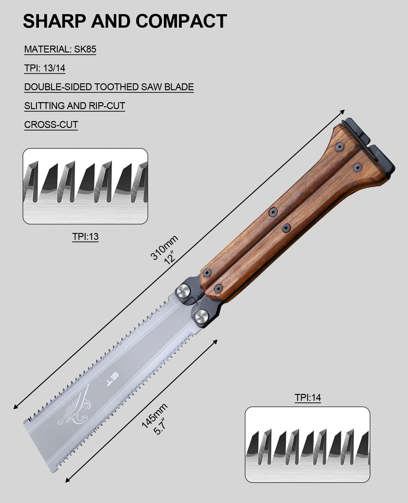 EHOPHNA Hand Saw, 5.5 Inch Mini Woodworking Tools with SK-85 Steel, Portable Folding Saw 13/14 TPI Double Edges, Christmas Gadgets Gifts for men (Silver)