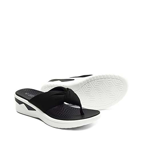 DREAM PAIRS Women Black Platform Flip Flops for Women Soft Thong Sandals Summer Casual Lightweight Comfortable Flat Slippers Walking Shopping Gathering Vacation Shoes Size 8 SDFF2330W