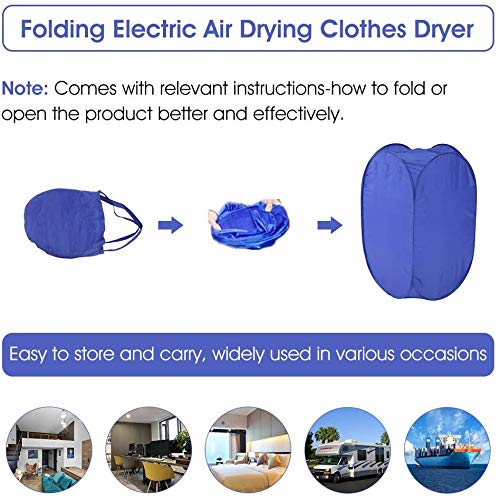 Portable Clothes Dryer, Blue Mini Folding Ventless Electric Air Clothes Dryer Bag Folding Fast Drying Machine with Heater 110V US Plug