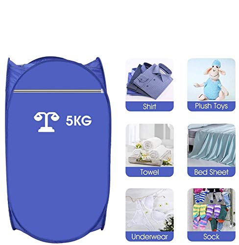 Portable Clothes Dryer, Blue Mini Folding Ventless Electric Air Clothes Dryer Bag Folding Fast Drying Machine with Heater 110V US Plug