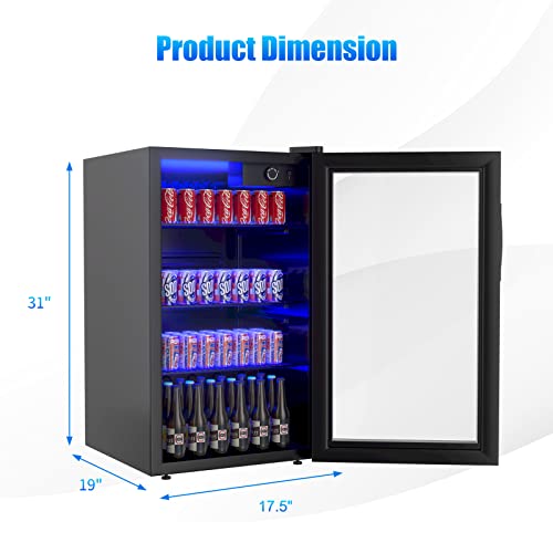 COSTWAY Beverage Refrigerator and Cooler - 120 Can Mini Fridge with Glass Door, Removable Shelves for Soda Beer Wine, Small Drink Refrigerator for Home Office Bar, 3.2 cu.ft.
