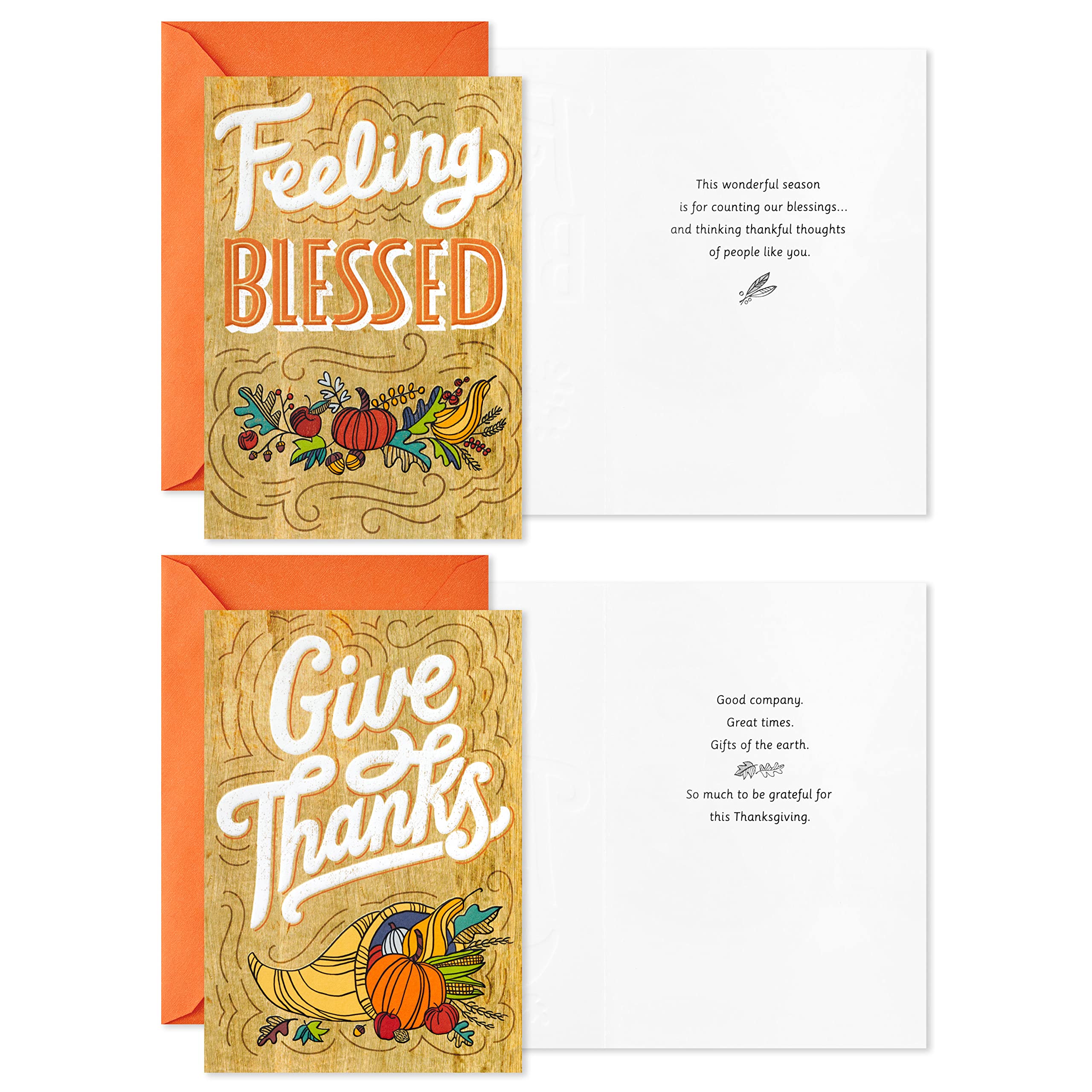 Hallmark Thanksgiving Cards Assortment, Rustic Wood Grain Designs (16 Assorted Cards with Envelopes)