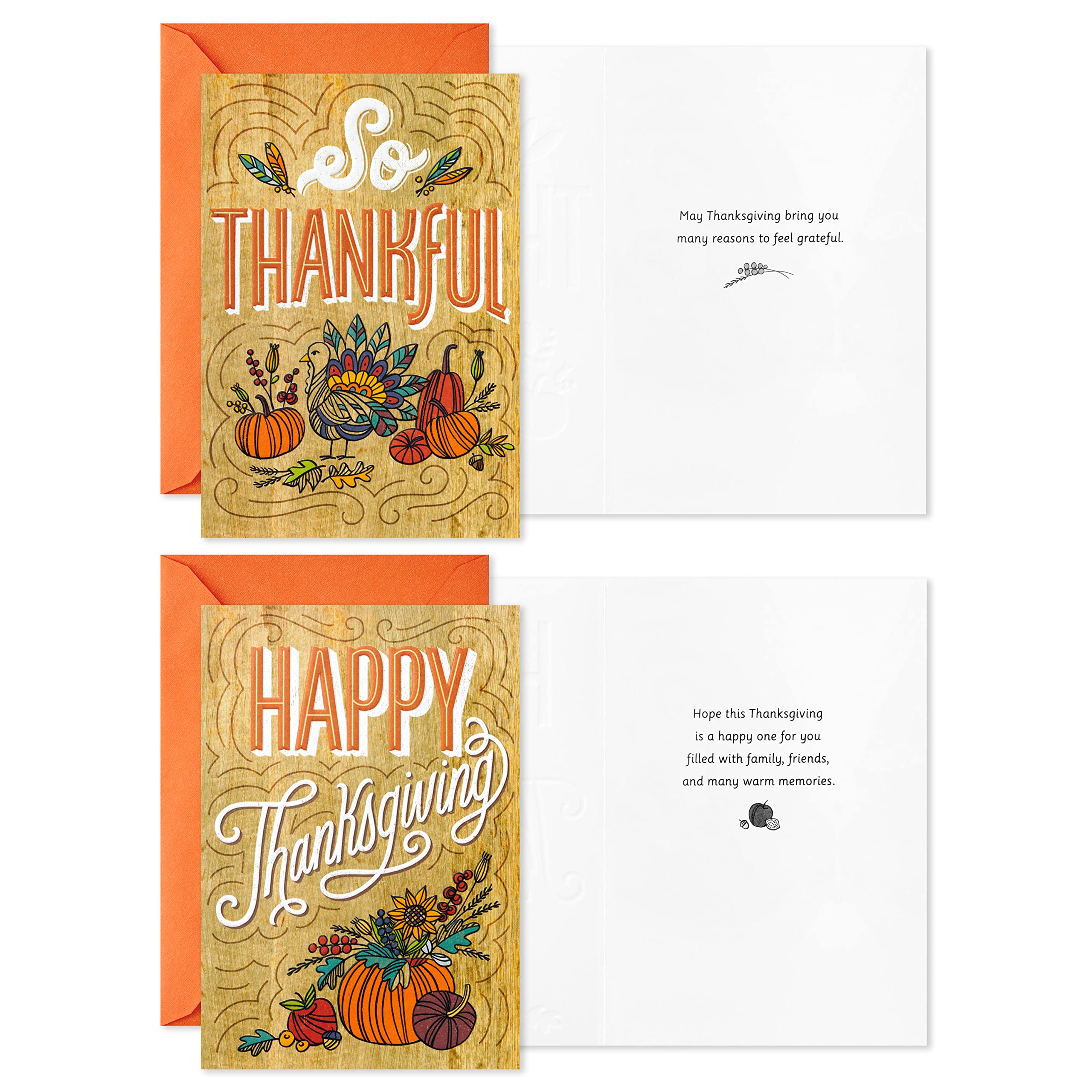 Hallmark Thanksgiving Cards Assortment, Rustic Wood Grain Designs (16 Assorted Cards with Envelopes)