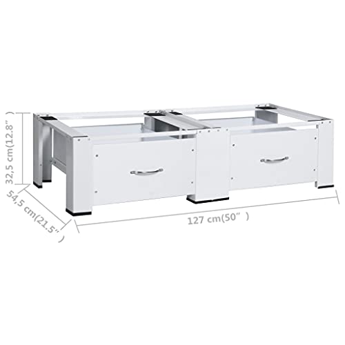 INLIFE Double Washer Dryer Stand with Drawer, Heavy Duty Washing Machine Pedestal with Storage Drawer Adjustable Height Base for Mini Air Conditioner Refrigerator Dryer 50"x 21.5"x 12.8" (WxDxH)