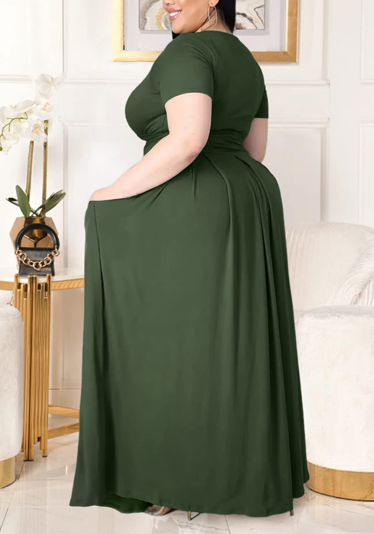 Summer Women's Plus Size 2 Piece Dress Sets Printed High Waisted Maxi Dress Sets Clubwear Tracksuit-Green