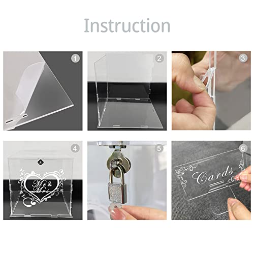 Jolik Acrylic Wedding Card Box with Lock Wedding Gift Card Box, Large Clear DIY Card Box Wedding Money Box for Wedding Birthday Baby Shower Anniversary