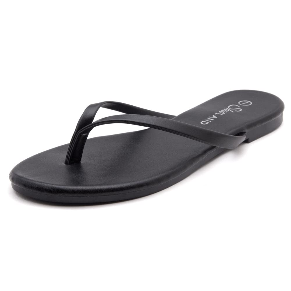 Shoe Land Falema Women's Flip Flops, Casual Thong Sandals, Slip-On Slides, Lightweight Casual Flat Sandals with Cushioned Footbed for Walking, Daily Wear, and Shopping,Black, Size 8.0