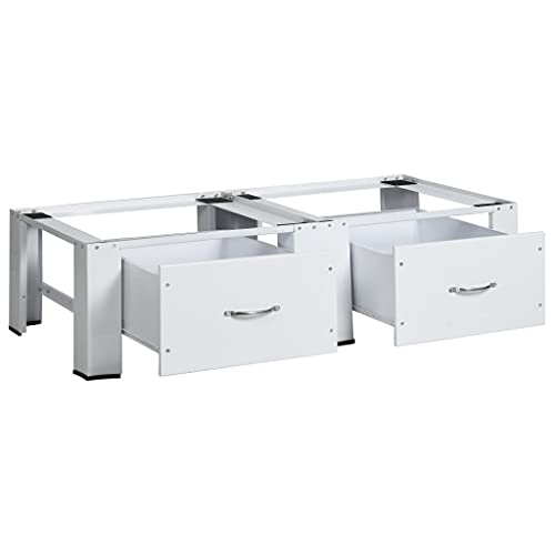 INLIFE Double Washer Dryer Stand with Drawer, Heavy Duty Washing Machine Pedestal with Storage Drawer Adjustable Height Base for Mini Air Conditioner Refrigerator Dryer 50"x 21.5"x 12.8" (WxDxH)