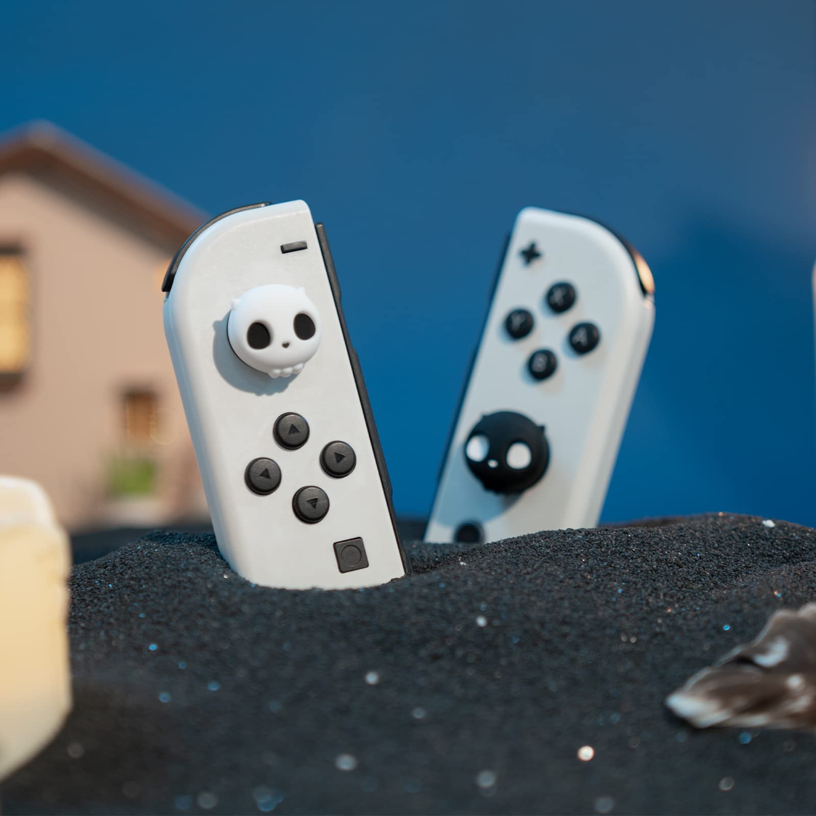GeekShare Cute Silicone Joycon Thumb Grip Caps, Joystick Cover Compatible with Nintendo Switch / OLED / Switch Lite,4PCS -- Skull (Black & White)