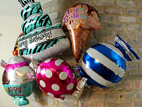 Happy Birthday Large Foil Balloon set - (6 pack) Cake, cupcake, ice cream cone, ice cream bowl, pink candy, blue candy by Par-T