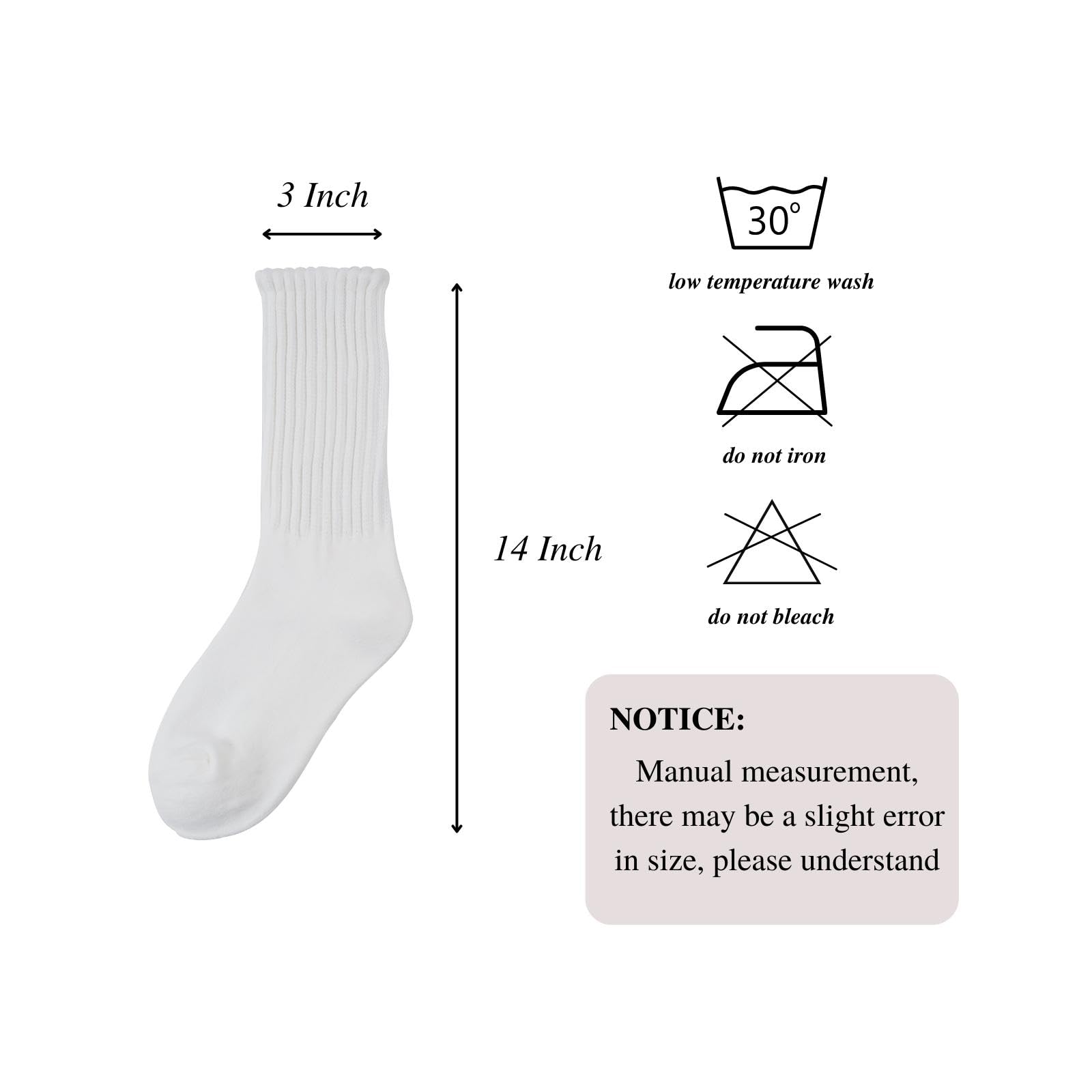 Intgoodluckycc White Slouch Scrunch Socks for Women, Slouch High Tube Socks Women (1 Pair - White)