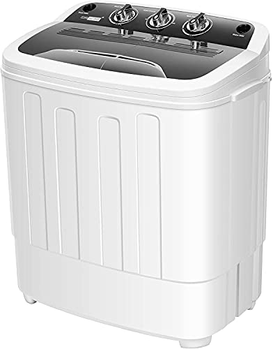 VIVOHOME Electric Portable 2 in 1 Twin Tub Mini Laundry Washer and Spin Dryer Combo Washing Machine with Drain Hose for Apartments 13.5lbs Black & White