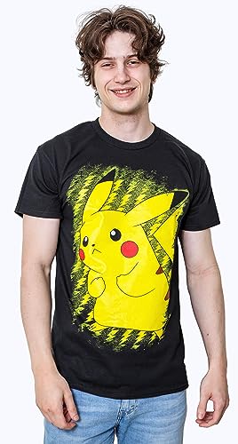 Pokemon Mad Engine Young Men’s Pokémon Pikachu Electric Static Power T-Shirt, Black, 3XL
