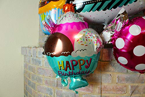 Happy Birthday Large Foil Balloon set - (6 pack) Cake, cupcake, ice cream cone, ice cream bowl, pink candy, blue candy by Par-T