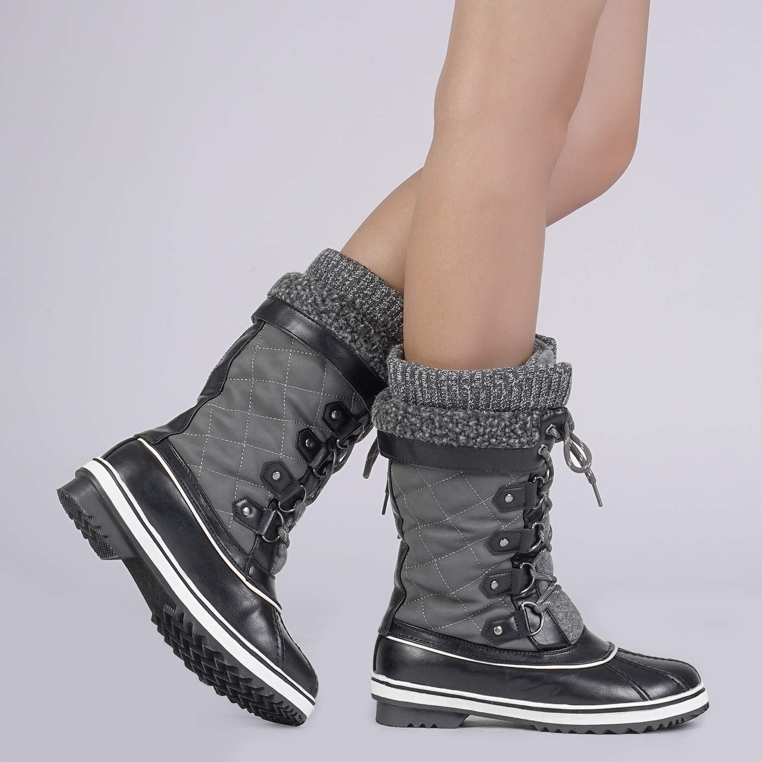 DREAM PAIRS Women's Mid-Calf Waterproof Winter Snow Boots Monte_02,Size 9,Grey,Monte_02
