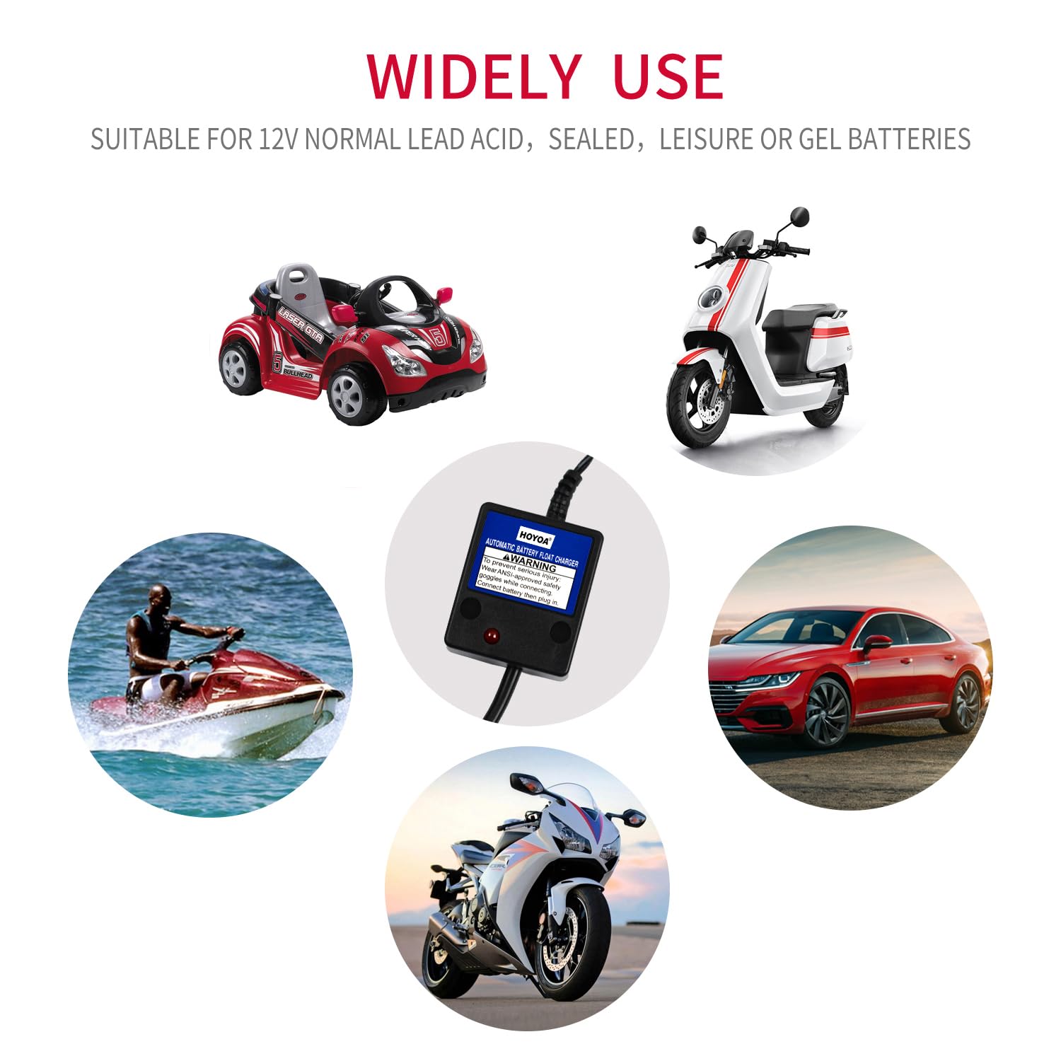 HOYOA Small Automatic Battery Float trickle Charger 12v for car Boat Household Motorcycle Automotive (Based on Use in Commerce) Chargers for Electric Batteries