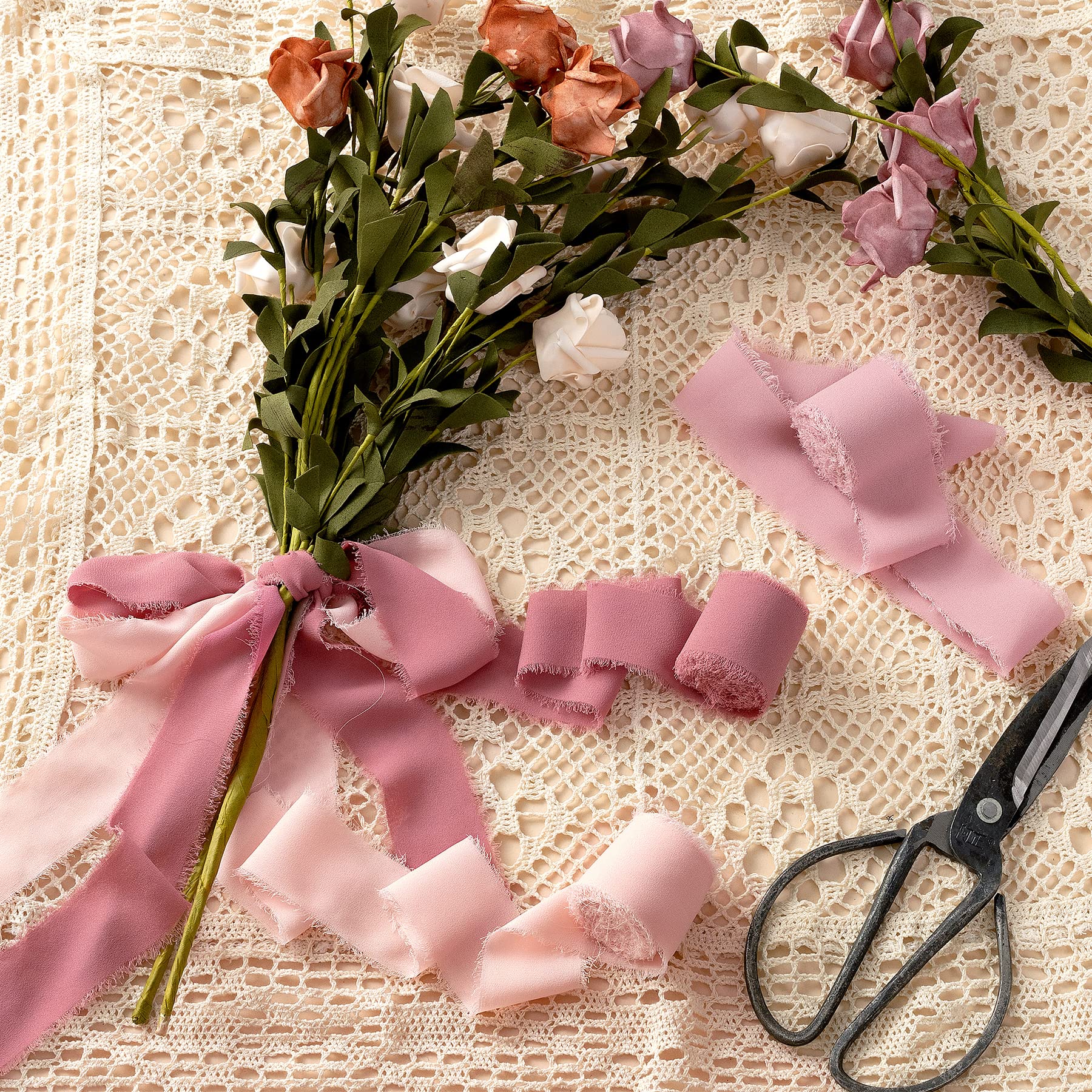 JEDIA Valentine's Day Ribbon, 3 Rolls Dusty Rose Flower Ribbons, 1.5" x 7Yd Pink Bouquet Ribbon Set for Wedding Invitations, Gift Wrapping, Wedding Decor, Bouquet Wrap, Bow Making, Bridal Bouquets