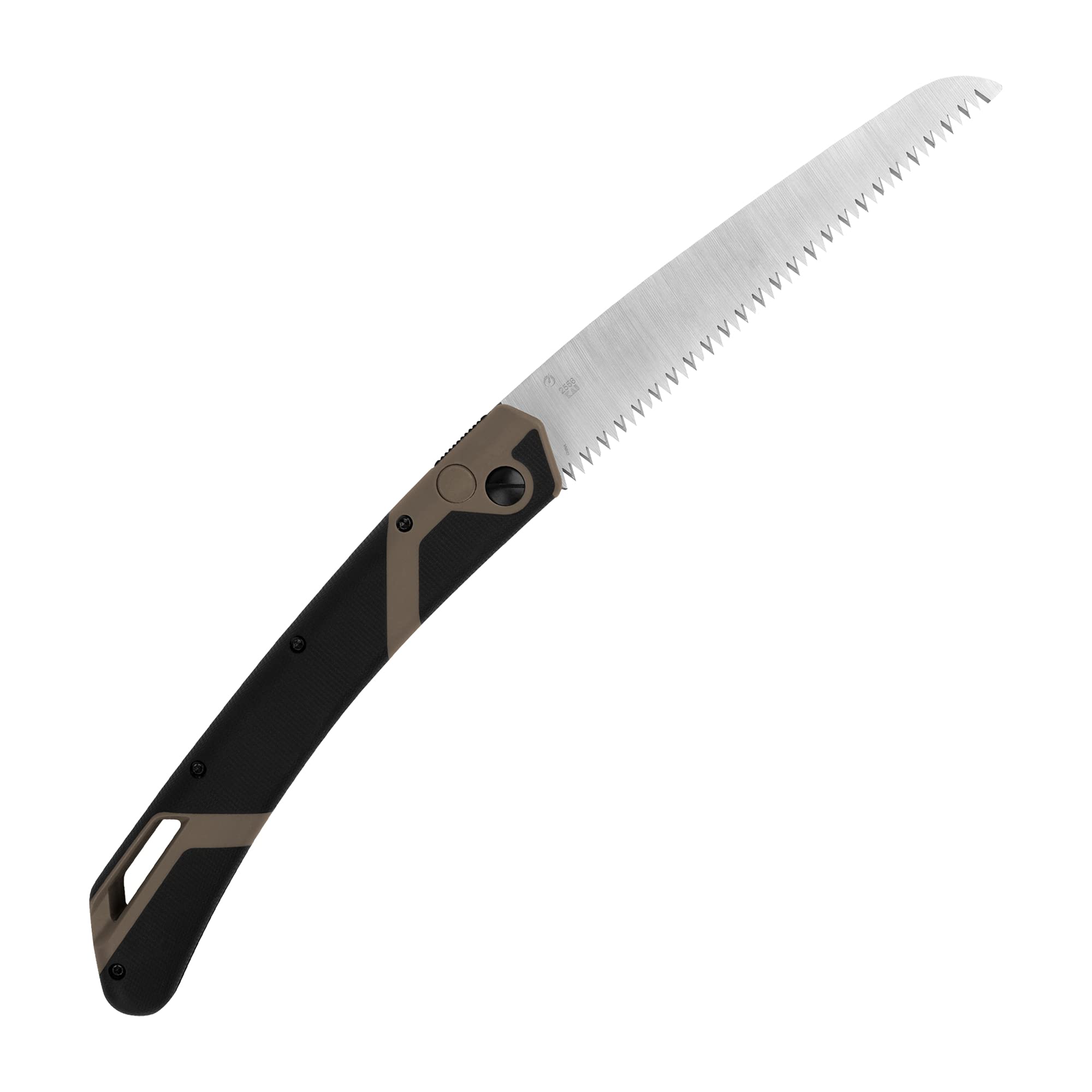 Kershaw Taskmaster Saw 2, 7" Serrated Blade, Outdoor Compact Folding Saw, Push-Button Opening Lock, Tan