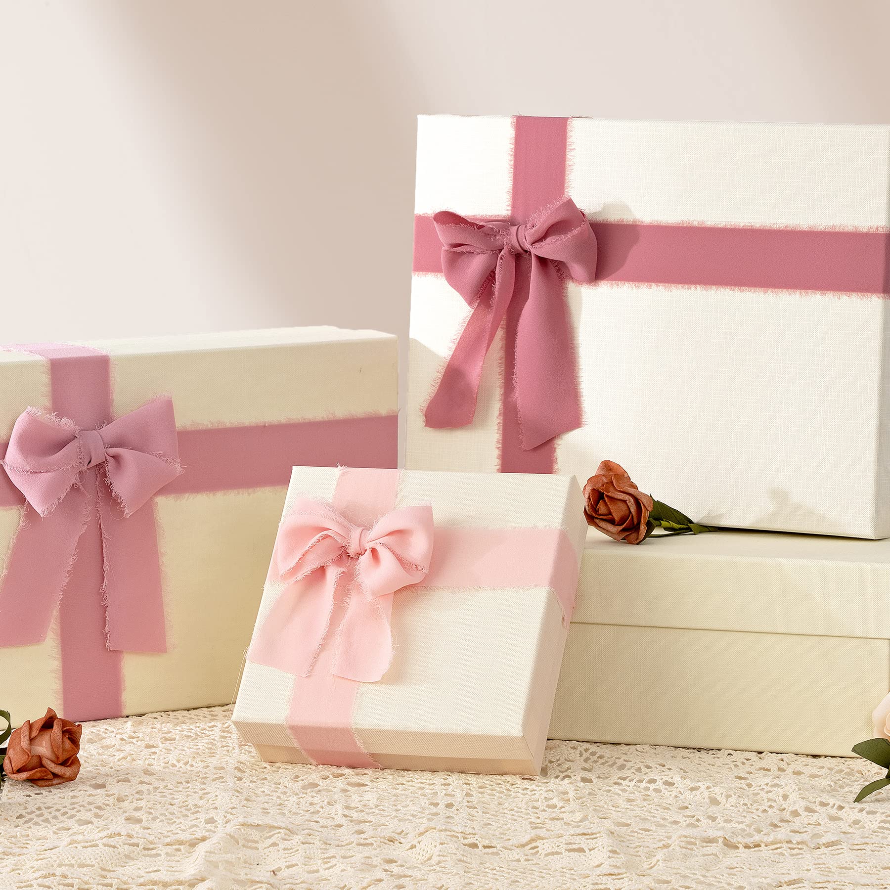JEDIA Valentine's Day Ribbon, 3 Rolls Dusty Rose Flower Ribbons, 1.5" x 7Yd Pink Bouquet Ribbon Set for Wedding Invitations, Gift Wrapping, Wedding Decor, Bouquet Wrap, Bow Making, Bridal Bouquets