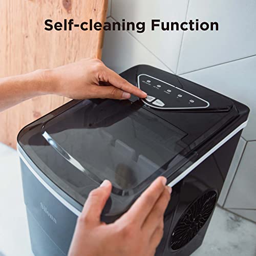 Silonn Ice Makers Countertop, 9 Cubes Ready in 6 Mins, 26lbs in 24Hrs, Self-Cleaning Ice Machine with Ice Scoop and Basket, 2 Sizes of Bullet Ice for Home Kitchen Office Bar Party
