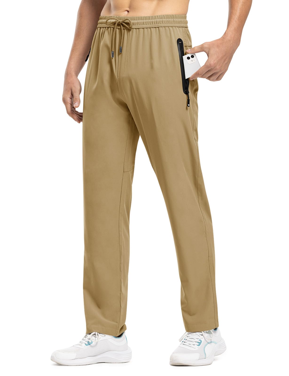 TBMPOY Men's Outdoor Lightweight Hiking Mountain Pants Running Active Jogger Pants Khaki XXL
