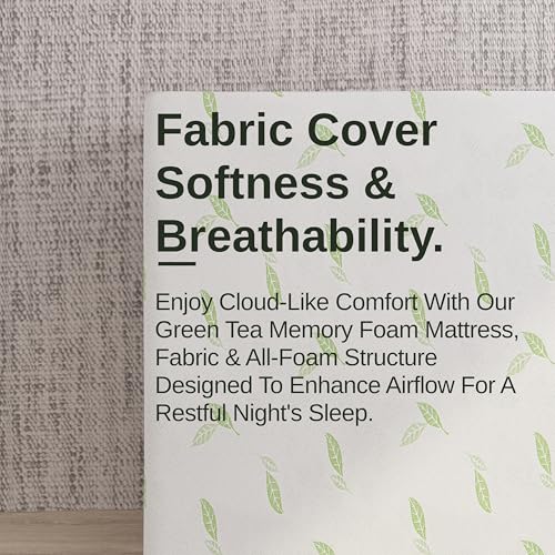 NapQueen King Size Mattress, 10 Inch Anula Green Tea Infused Memory Foam Mattress, King Size Mattress Bed in a Box, CertiPUR-US Certified Mattress