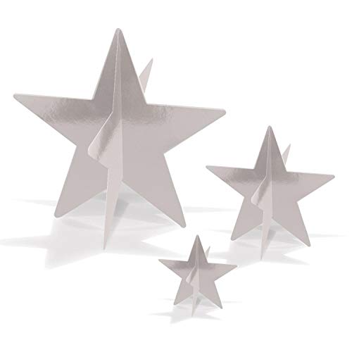 Beistle , 9 Piece 3-D Foil Star Centerpieces, 3" - 8" (Silver)