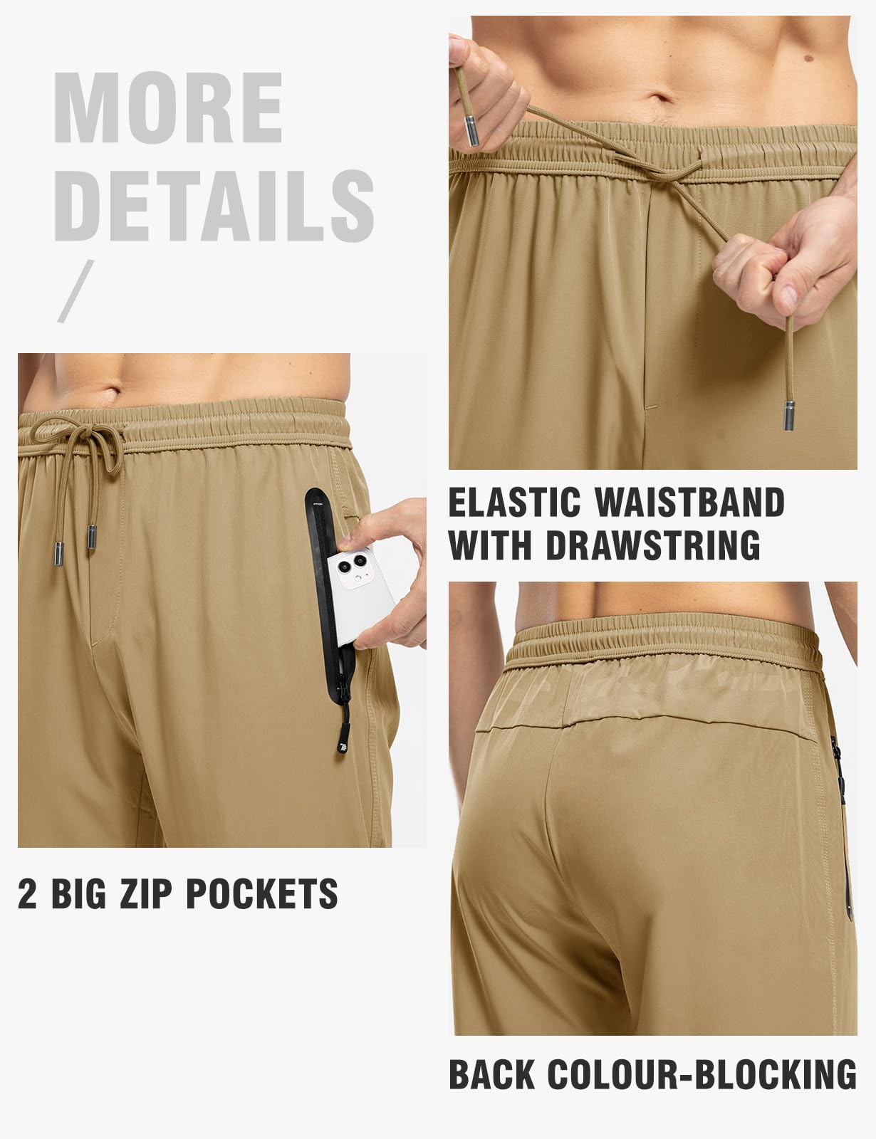 TBMPOY Men's Outdoor Lightweight Hiking Mountain Pants Running Active Jogger Pants Khaki XXL