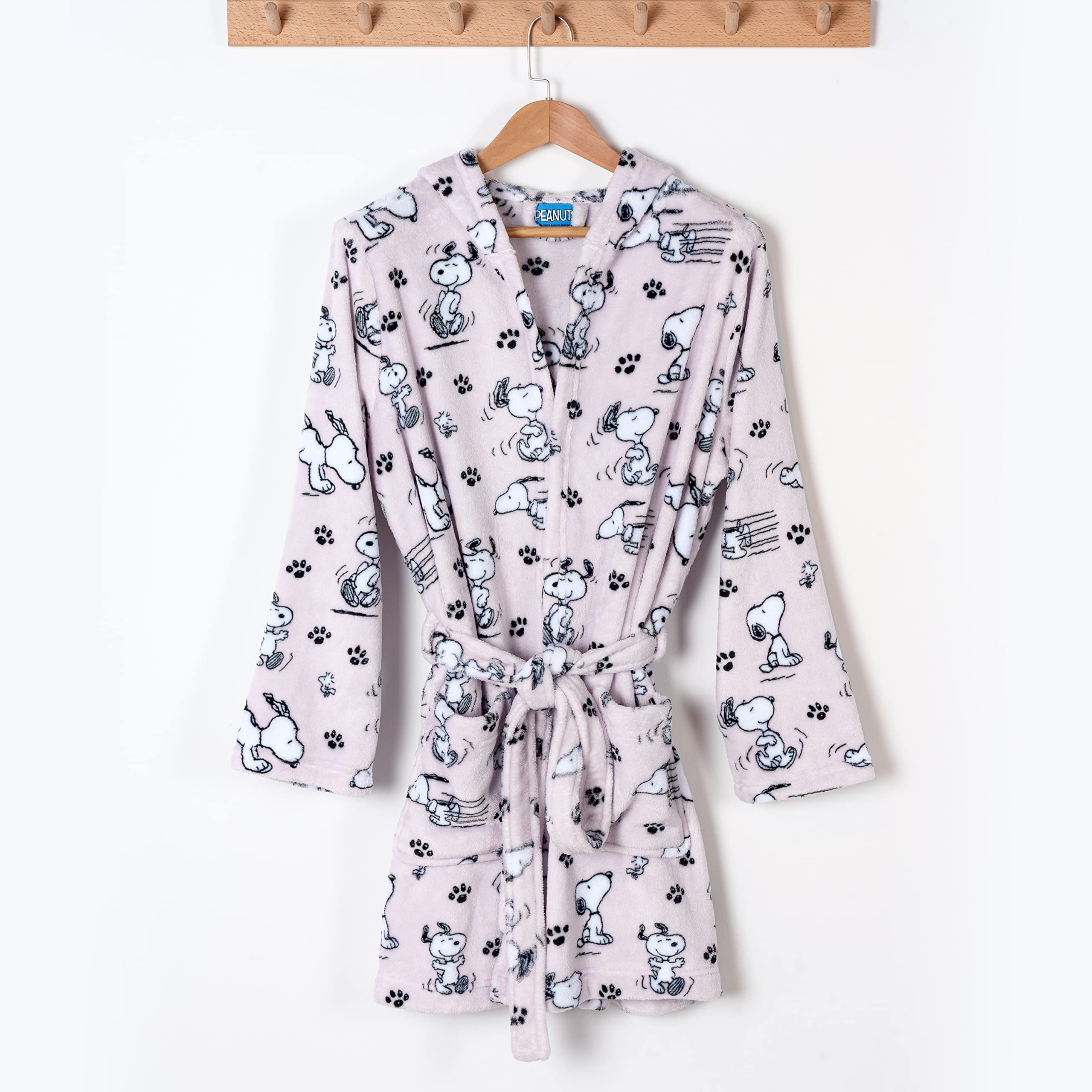 Berkshire Blanket Peanuts® Snoopy VelvetLoft® Soft Lightweight Women Robes, Short Hooded Robe with Pockets, Gifts for Women(Peanuts Poses and Paws Lavender, Large)